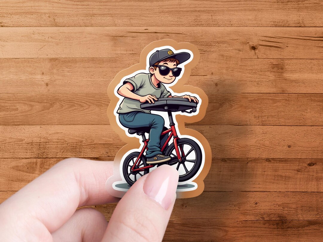 Boy on Tricycle Sticker, Cartoon Character Sticker, Funny Kid Art ...