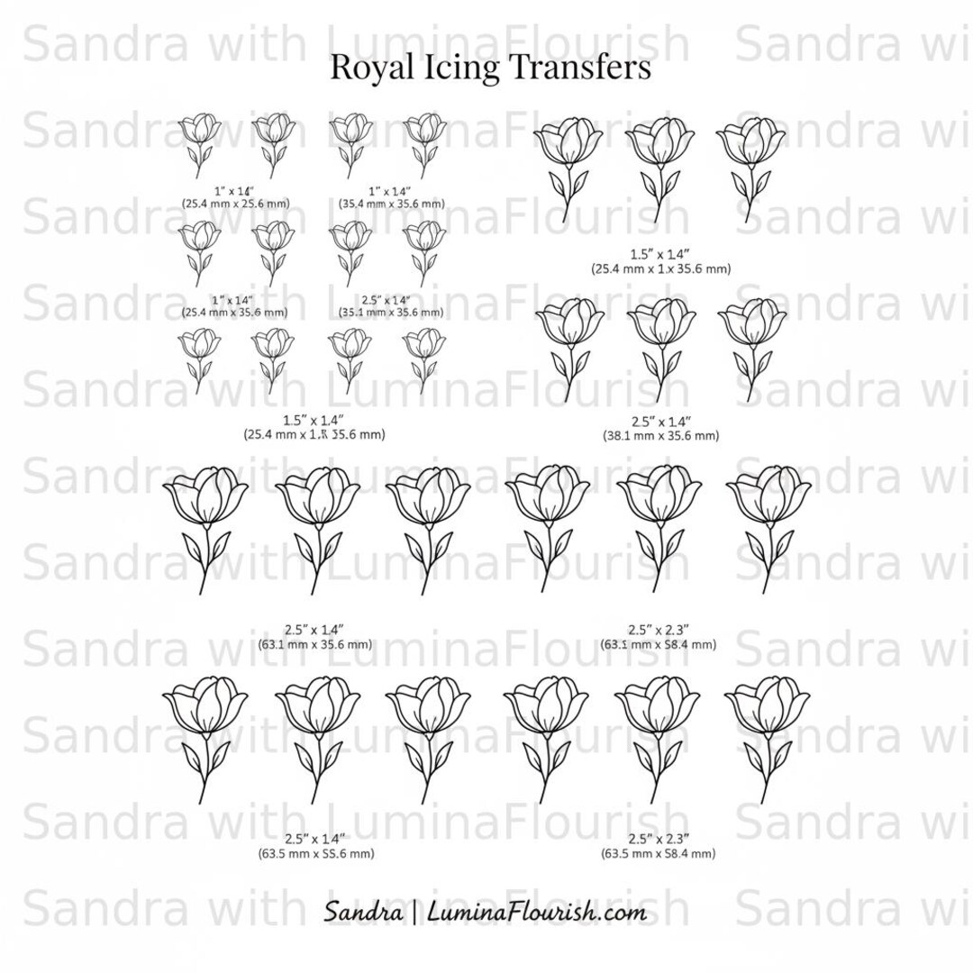 Royal Icing Transfer Digital Template, Flower Outline Printable, Cookie ...