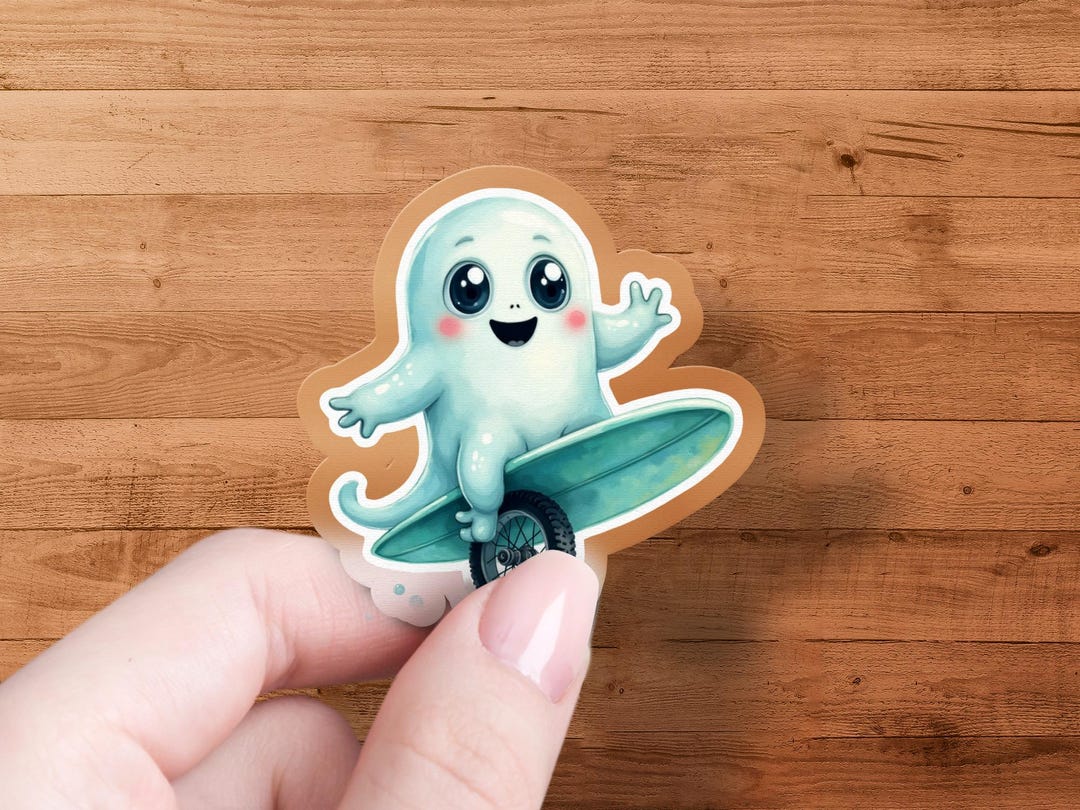 Cute Ghost Sticker, Surfing Ghost, Whimsical Stickers, Kawaii Ghost ...