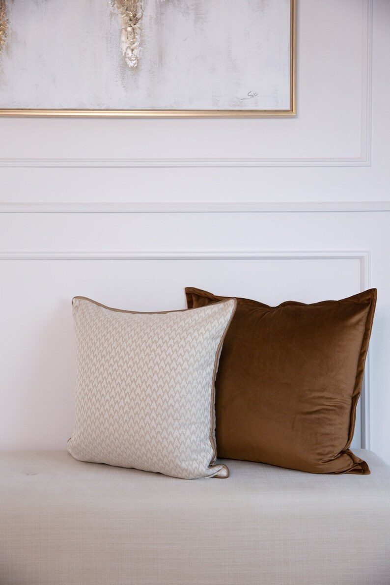 Bay Geometric Pattern Beige Velvet Cushion 50 Cm Square Cover Only ...