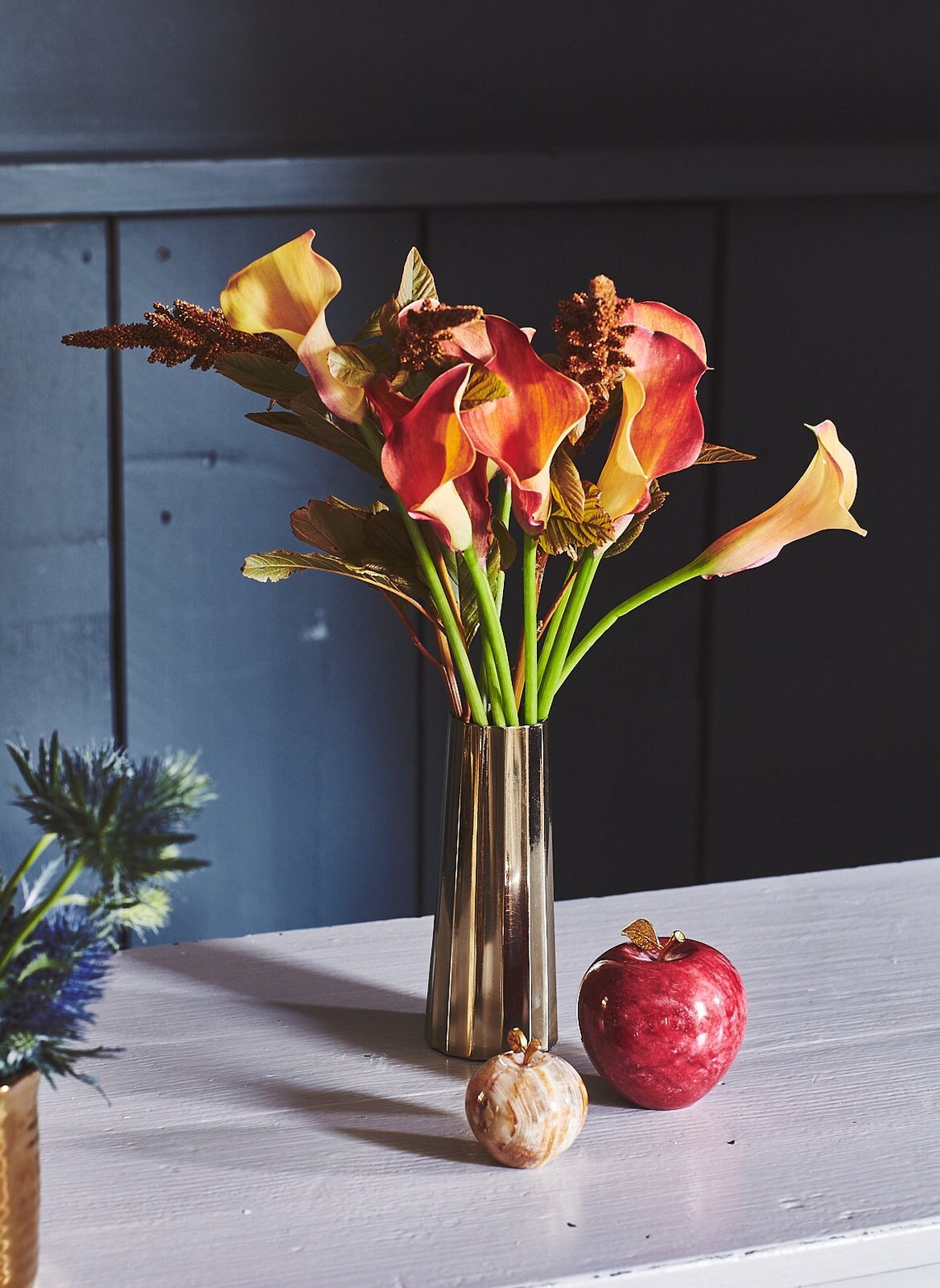 Joyful Apple Marble Set Red and Beige With Gold Brass Stem - Etsy