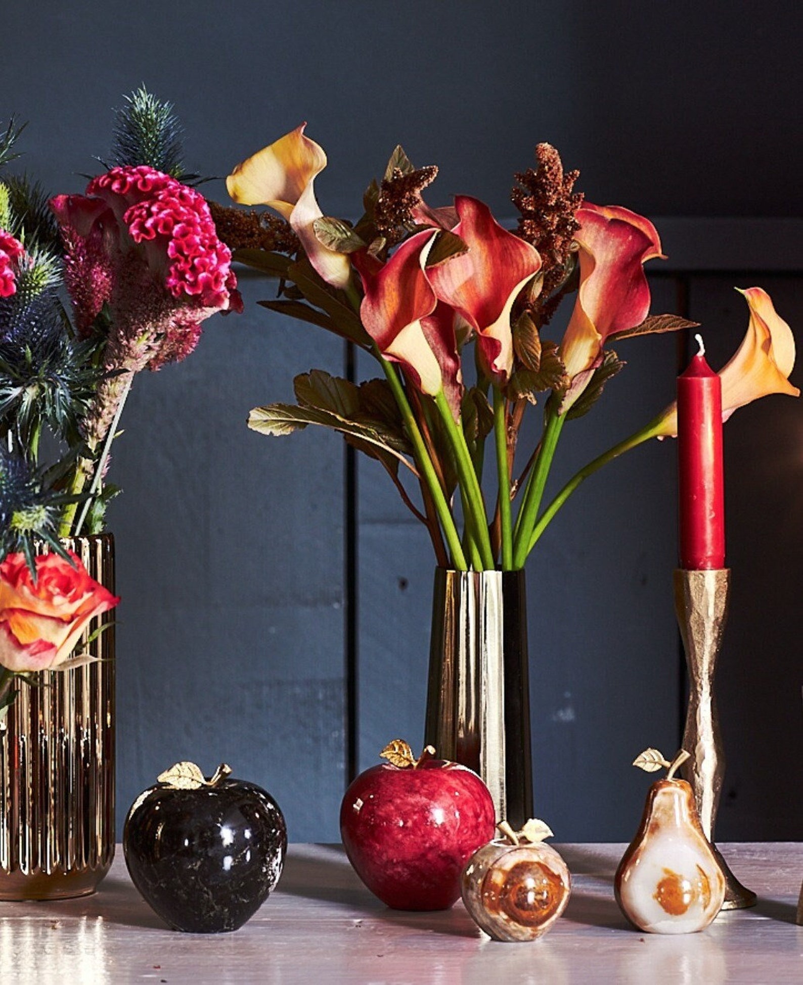 Joyful Apple Marble Set Red and Beige With Gold Brass Stem - Etsy