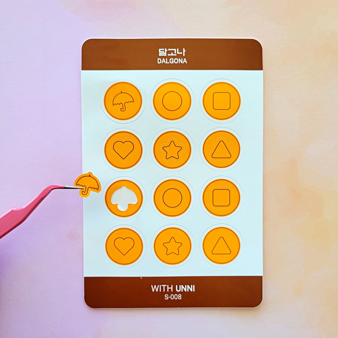 Cute Korean Dalgona Ppopgi Shapes Matte, Vinyl Sticker Sheets - Etsy