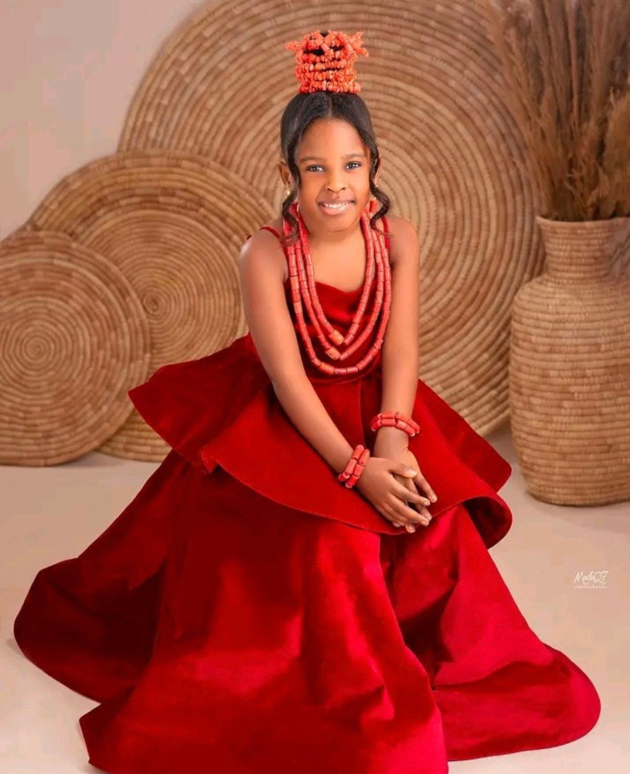 Red African Girl’s Dress for Pageant, African Birthday Dress for Kids ...