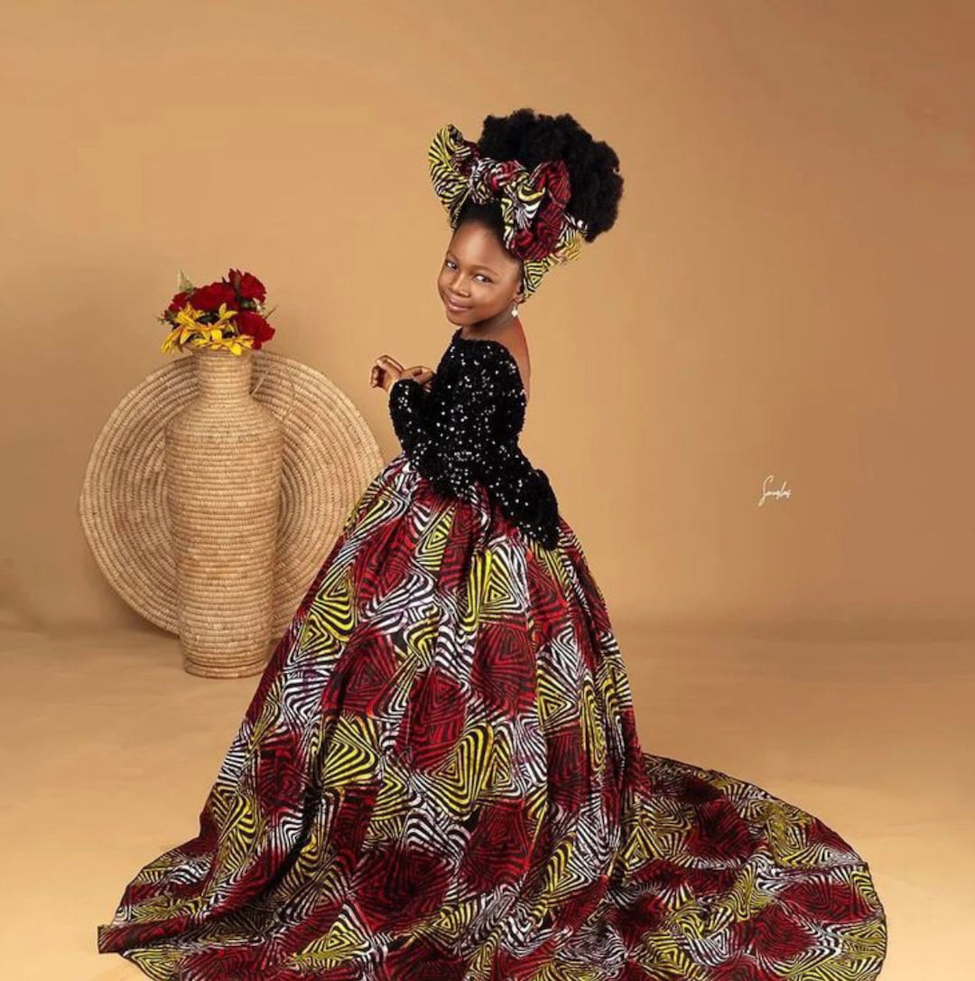 African Girl's Dress for Pageant: Handmade Ankara Princess Birthday ...