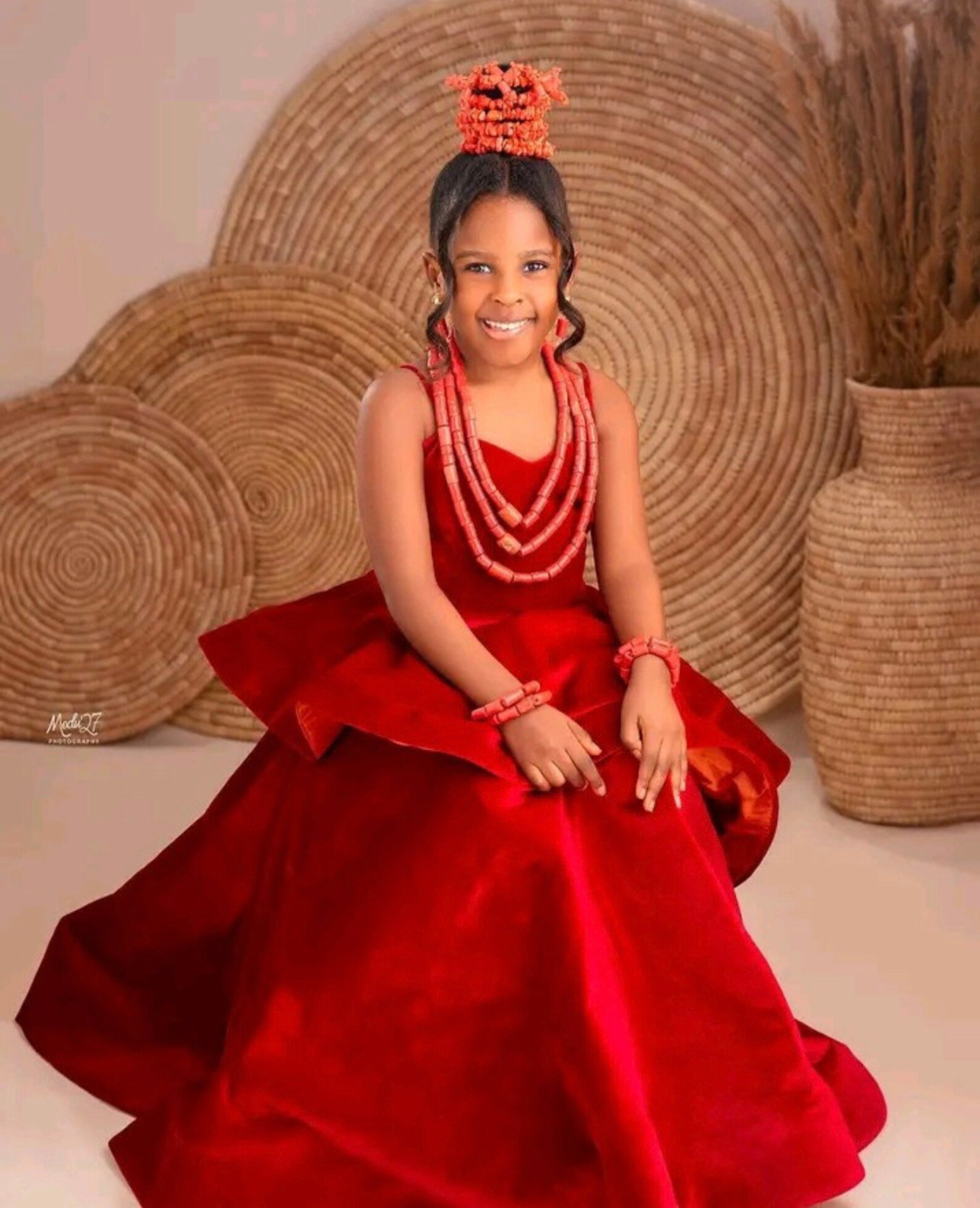 Red African Girl’s Dress for Pageant, African Birthday Dress for Kids ...
