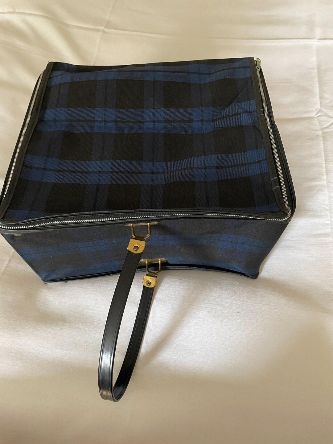 Mid Century Plaid and Vinyl Suitcase - Etsy