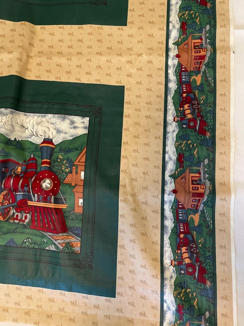Vintage Train Panel Fabric: Cranston Print Works Steam Engine Quilt ...