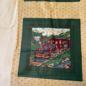 Vintage Cranston Print Works Train Panel Fabric – Steam Engine Quilt ...