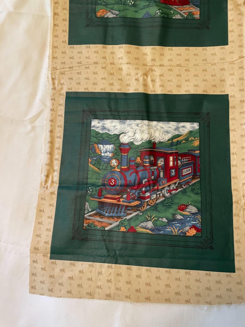 Vintage Train Panel Fabric: Cranston Print Works Steam Engine Quilt ...