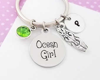Surfer Keychain Birthstone and Initial Surfing Keychain - Etsy