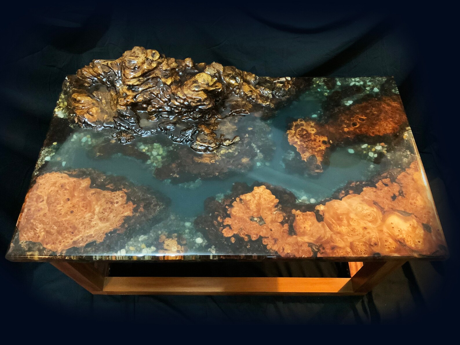Bespoke Live Edge River Coffee Table Elm Burr Wood Resin Rocky Mountain ...