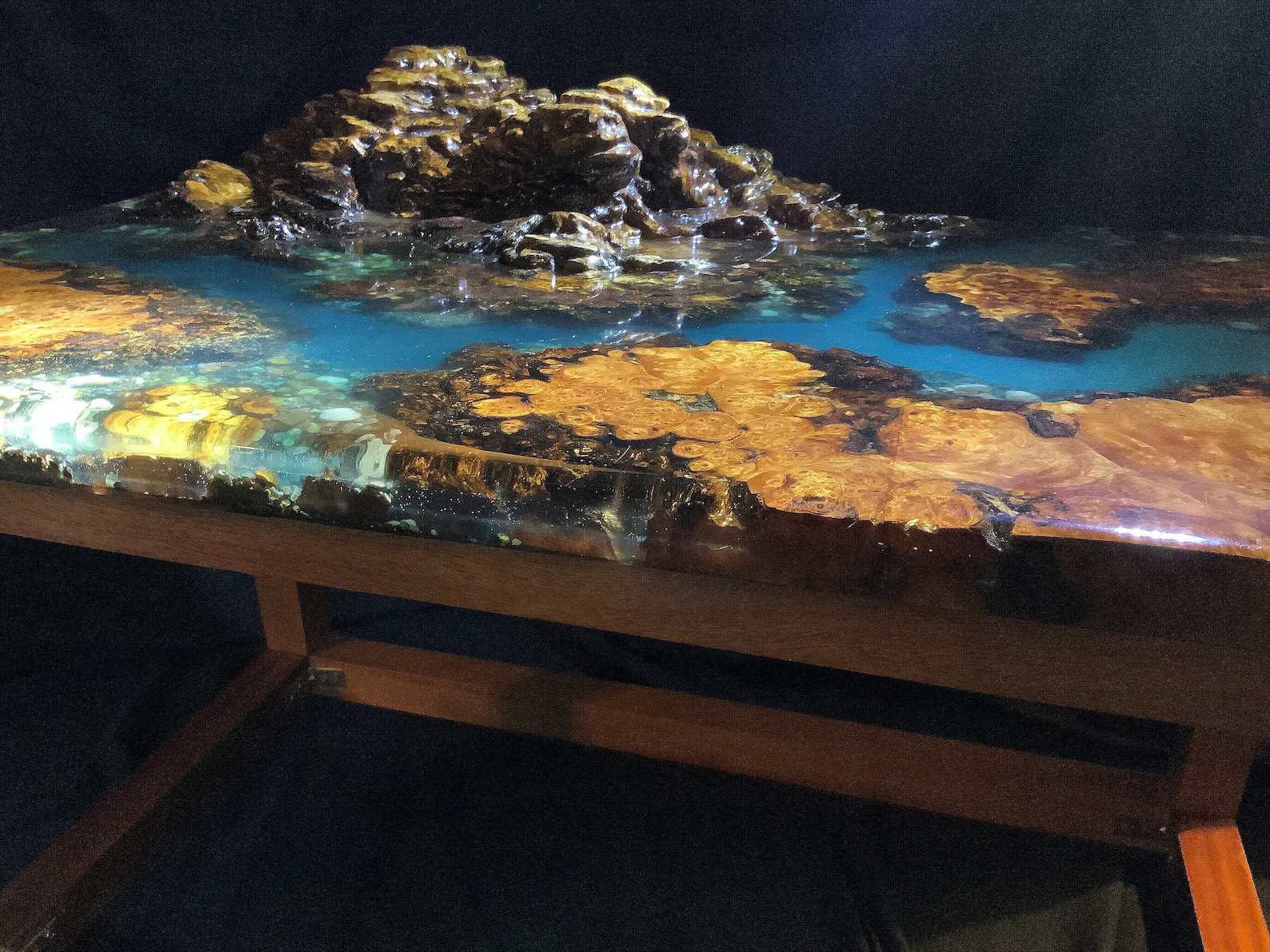 Bespoke Live Edge River Coffee Table Elm Burr Wood Resin Rocky Mountain ...