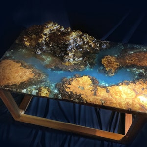 Bespoke Live Edge River Coffee Table Elm Burr Wood Resin Rocky Mountain ...