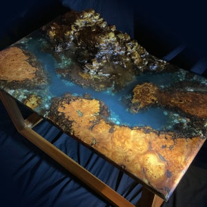 Bespoke Live Edge River Coffee Table Elm Burr Wood Resin Rocky Mountain ...