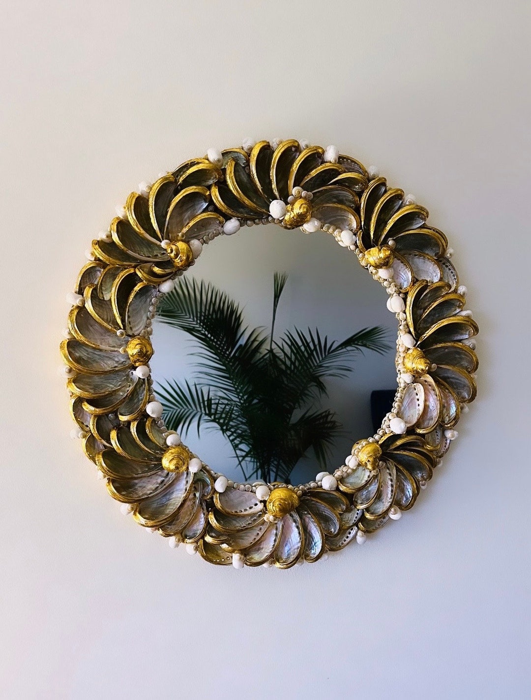 Gold Gilded Abalone Seashell Mirror Natural Seashell Gold Silver White ...