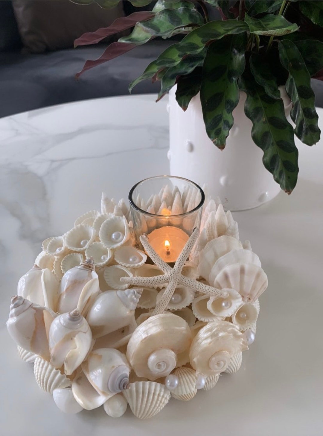 Seashell Candle Holder CORALREEF White Pearl Shell Sculpture - Natural ...