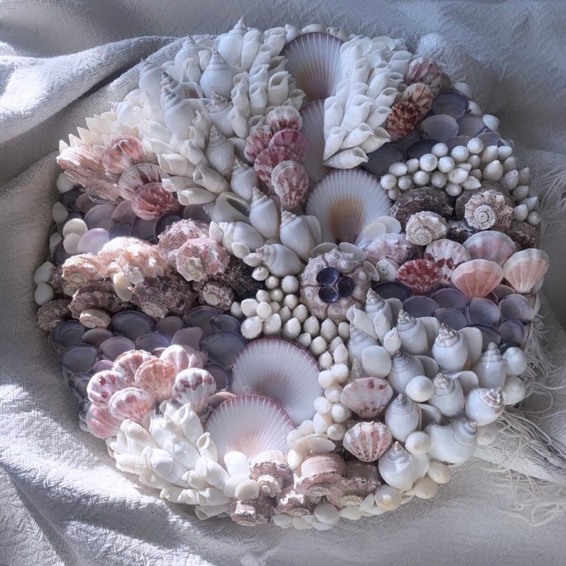 Seashell Wall Mosaic MERMAIDS GARDEN Hanging Sculpture Natural Pink ...