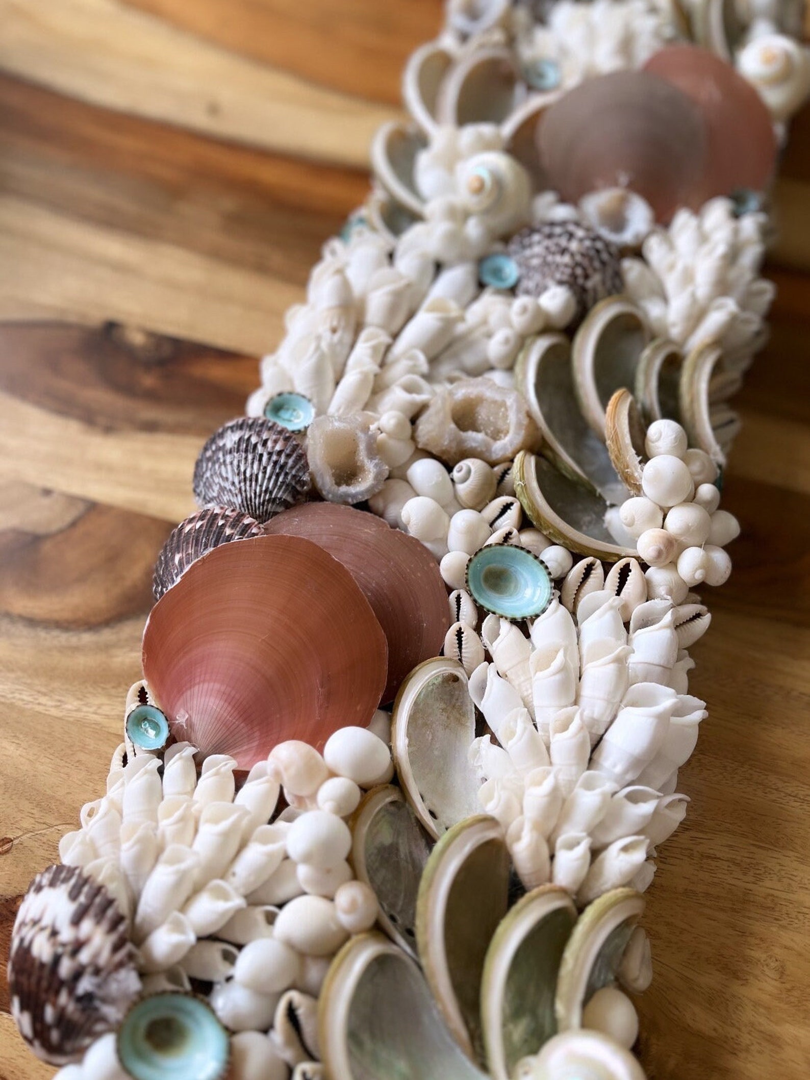 Shell & Crystal Wall Sculpture Natural Mosaic Blue Limpets Abalone ...