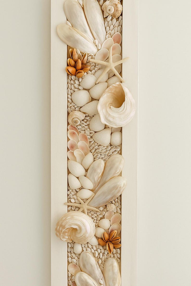 White Framed Seashell Mosaic “ivory & Coral” Deep Sea Mosaic Pink Coral ...