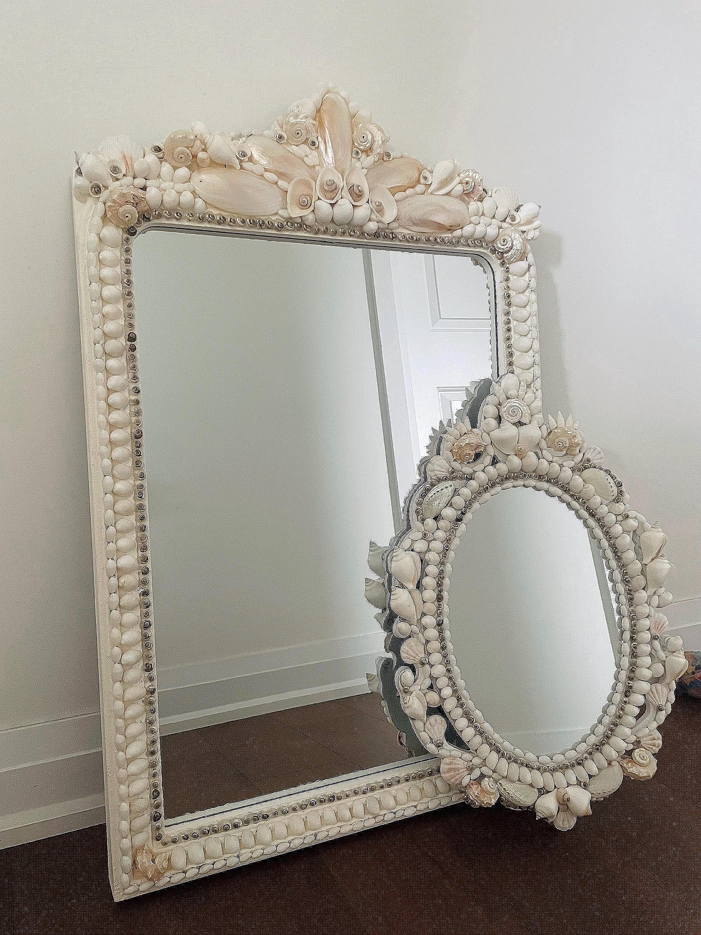 White Pearlized Seashell Mirror - EMMA SHELL MIRROR - Natural Sea Shell ...