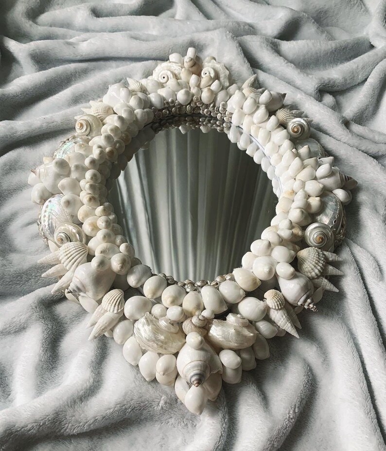 EMMA SEASHELL MIRROR Natural Sea Shell Mirror Adorned With White and ...