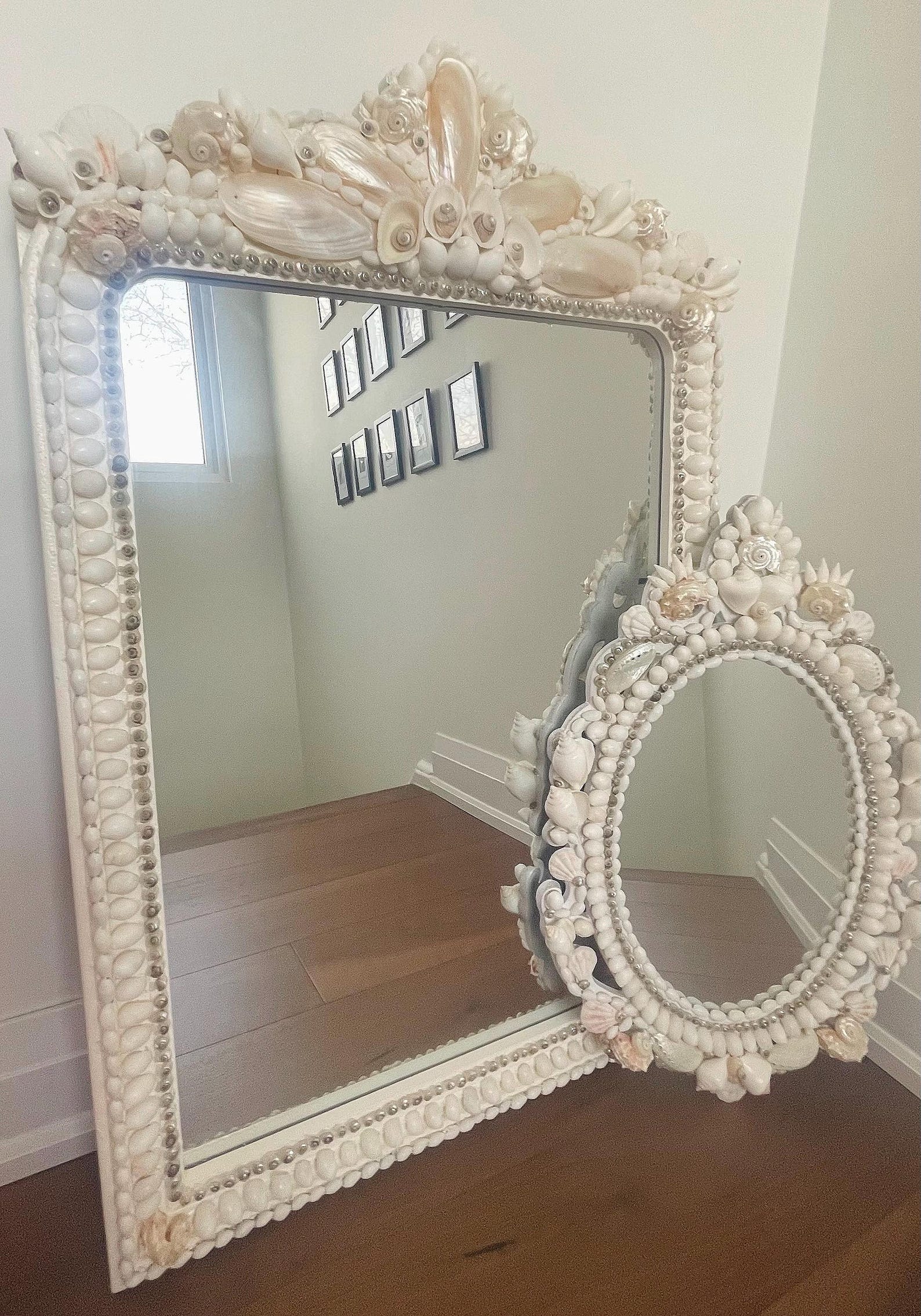 White Pearlized Seashell Mirror - EMMA SHELL MIRROR - Natural Sea Shell ...