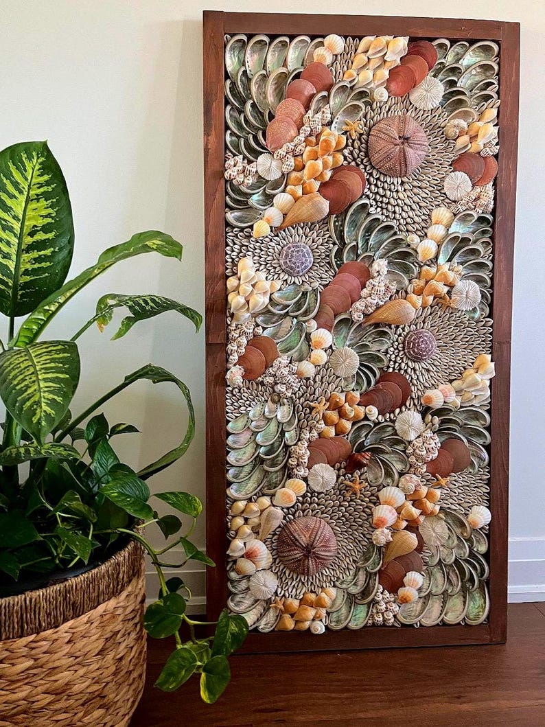 Large Framed Seashell Wall Mosaic CORAL REEF Natural Sculpture Wall ...