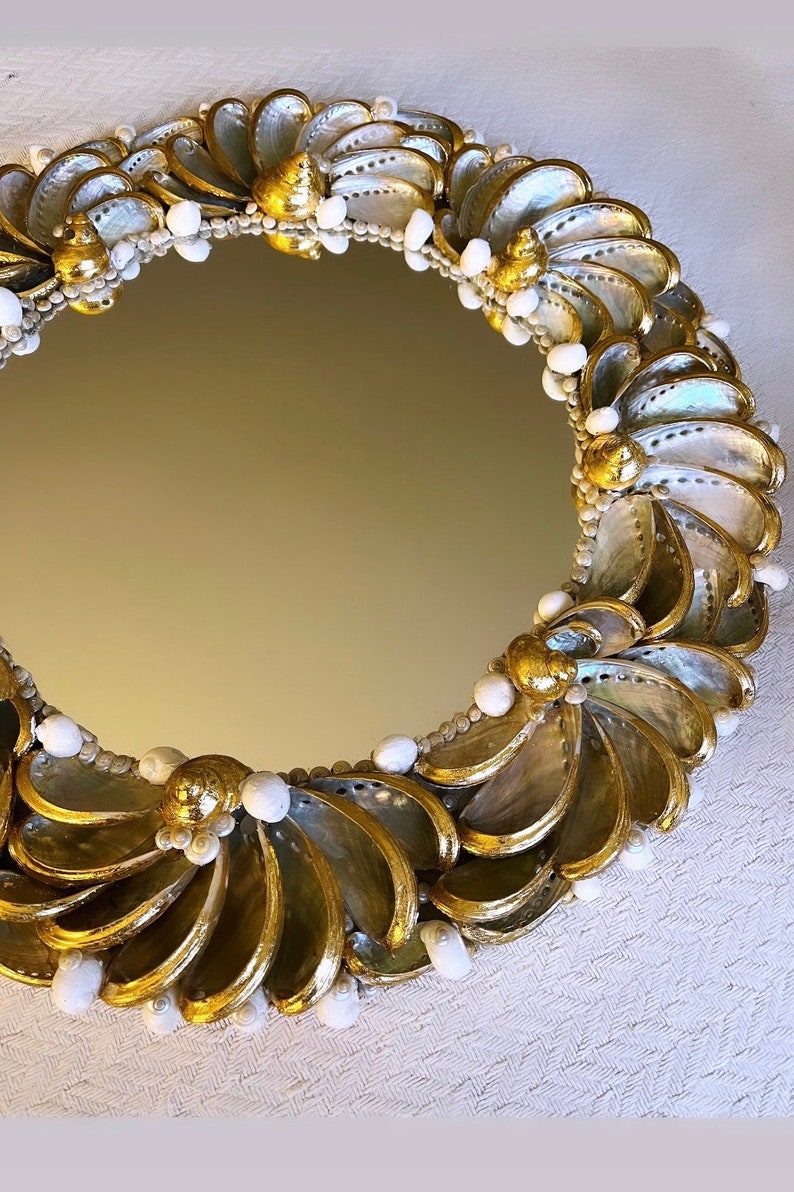 Gold Gilded Abalone Seashell Mirror Natural Seashell Gold Silver White ...