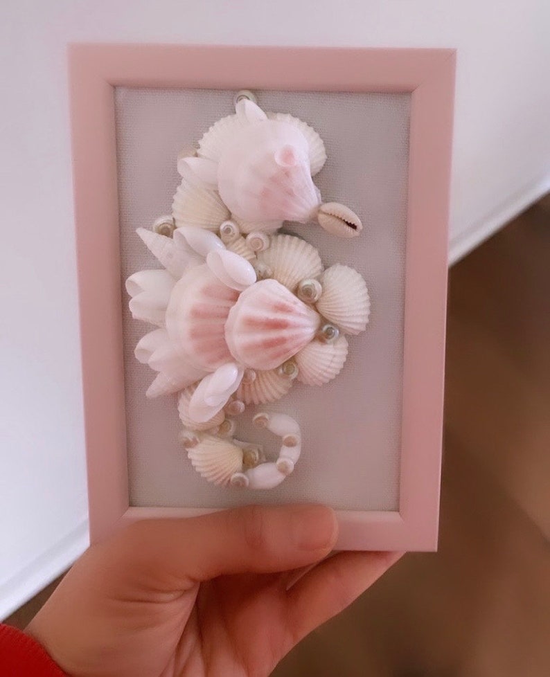 Seashell Seahorse in Frame Handmade Wall Art on Linen Decor - Etsy