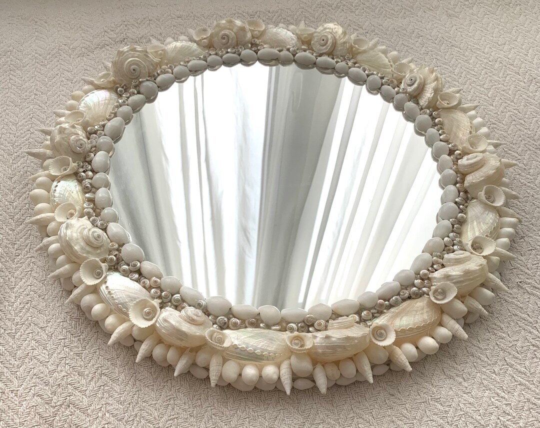 CRISTINA SHELL MIRROR - White & Pearlized Natural Shells - Handmade ...