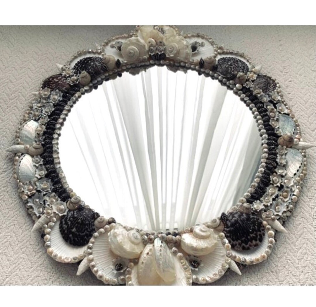 VENUS SHELL MIRROR Natural Black White Silver Ivory Seashells-detailed ...