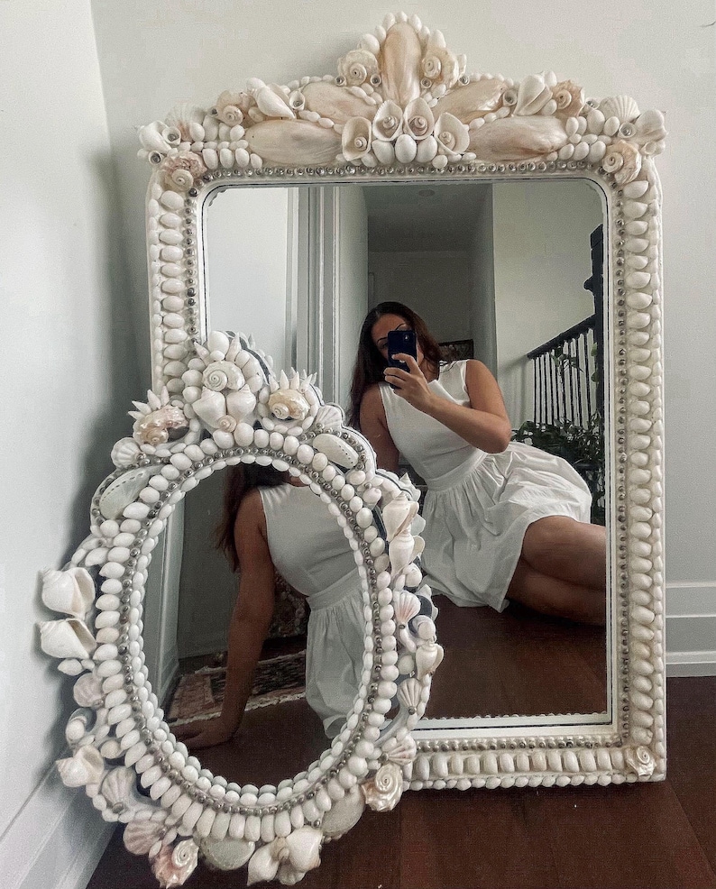 White Pearlized Seashell Mirror - EMMA SHELL MIRROR - Natural Sea Shell ...