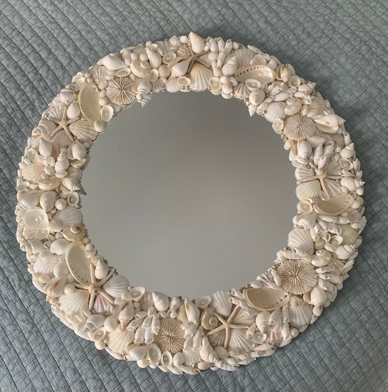 White Seashell Mirror – “coral Reef Mirror” Coastal Shell Starfish ...