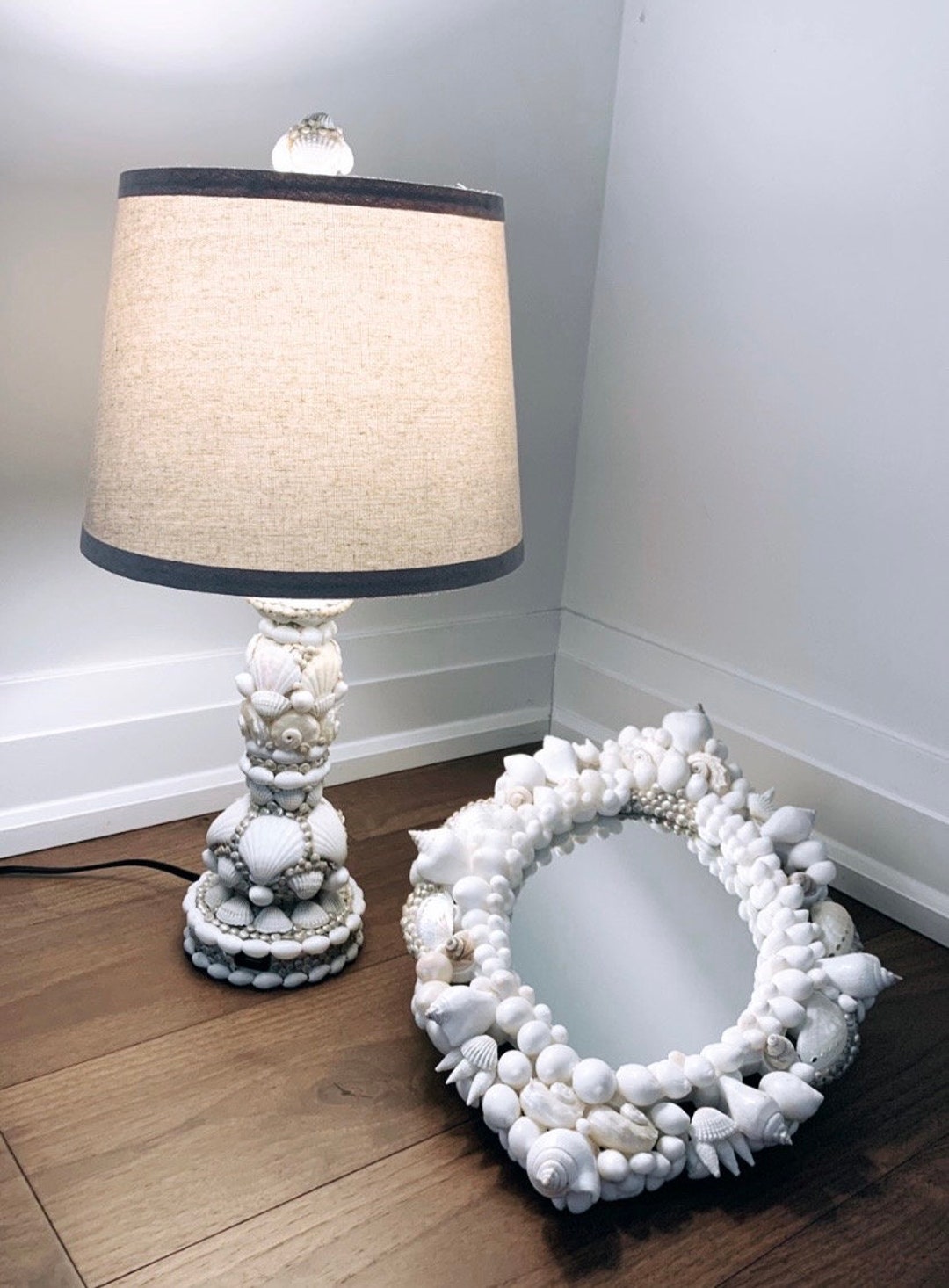 Seashell LAMP MIRROR Set Emma Decor Set Natural Sea Shell Table Lamp ...