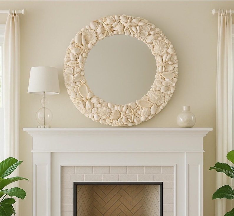 White Seashell Mirror – “coral Reef Mirror” Coastal Shell Starfish ...