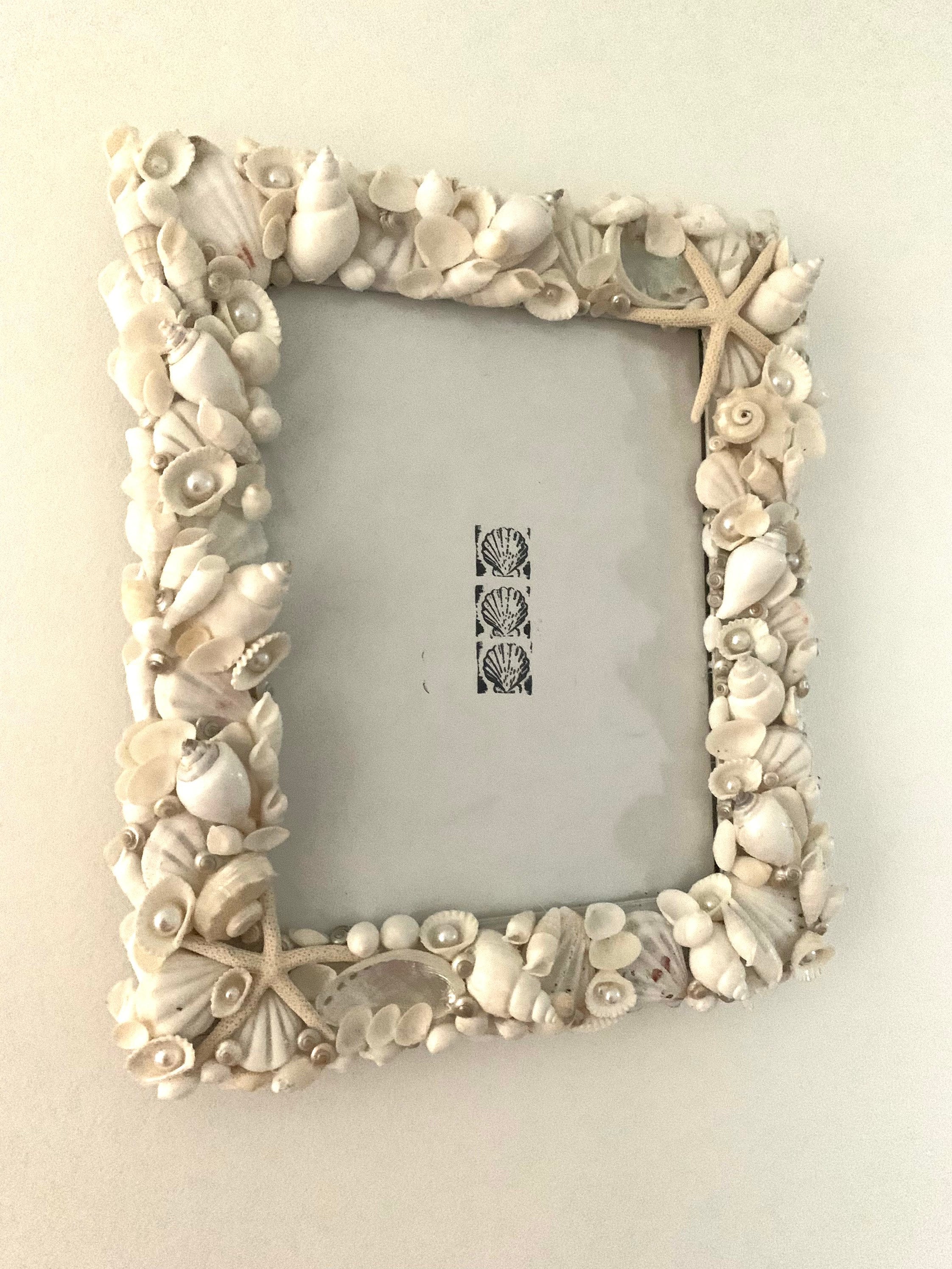 Sea Shell Picture Frame White Pearl CORAL REEF Natural Rare Seashells ...