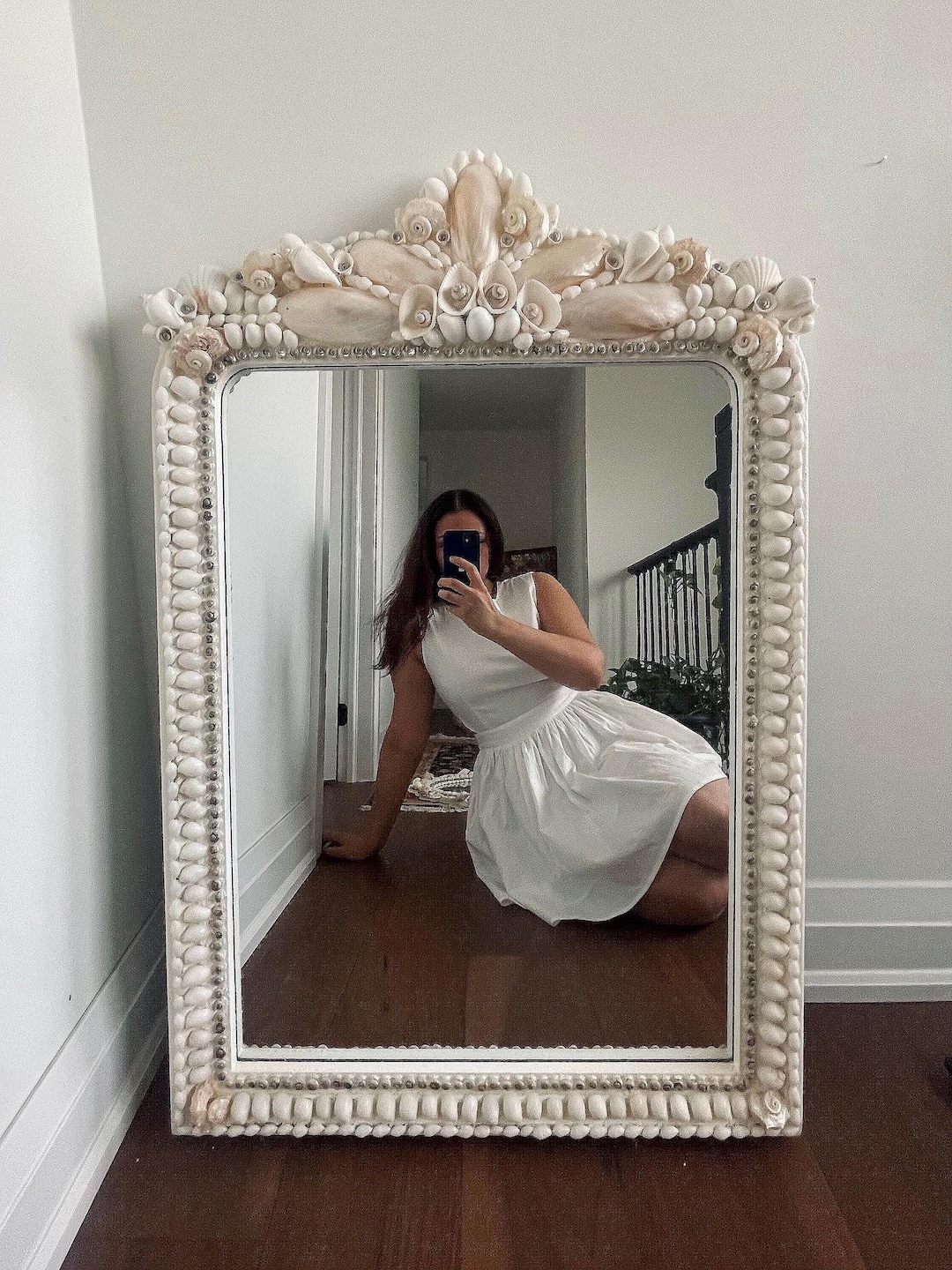 White Pearlized Seashell Mirror - EMMA SHELL MIRROR - Natural Sea Shell ...