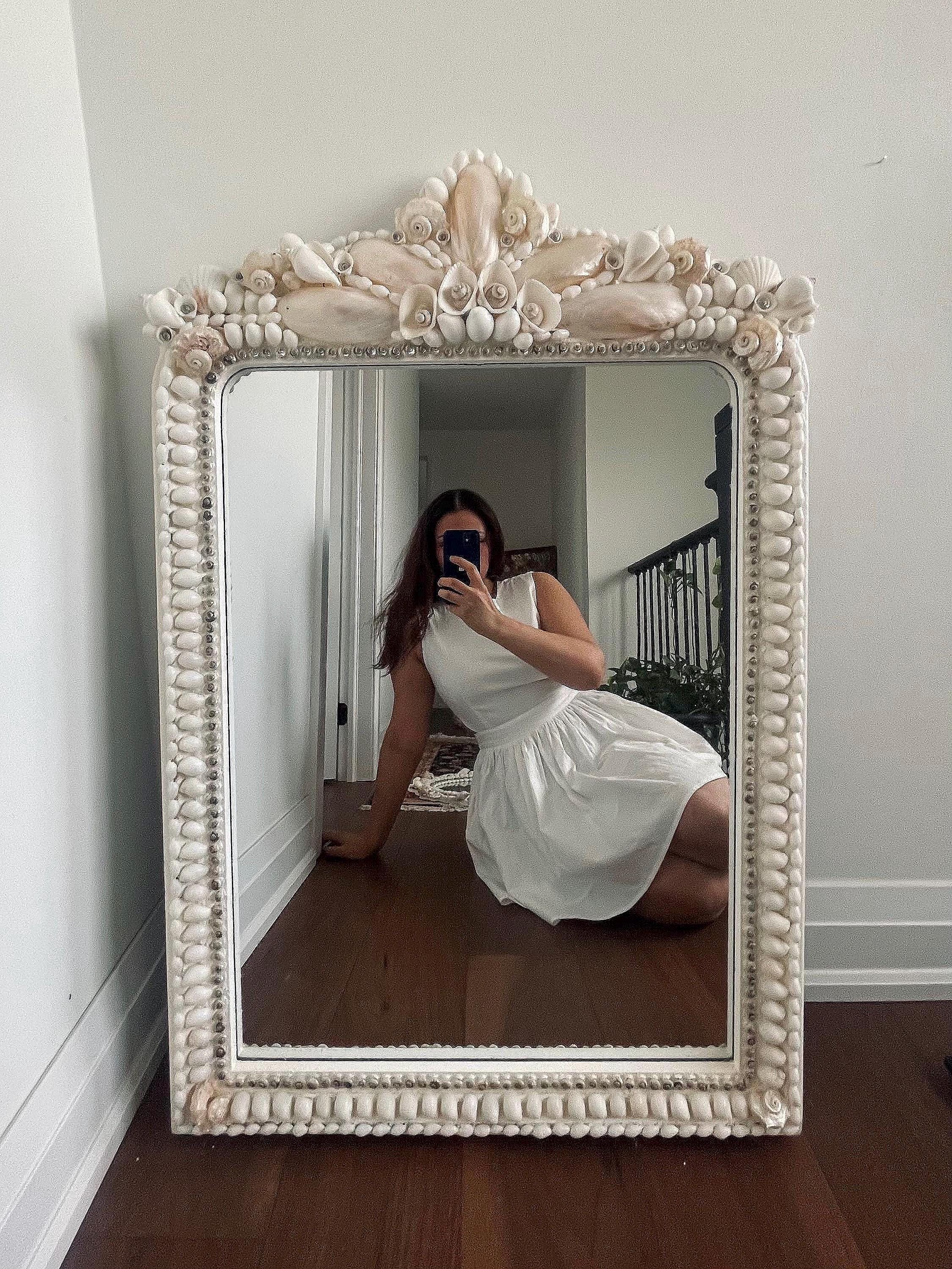 White Pearlized Seashell Mirror - EMMA SHELL MIRROR - Natural Sea Shell ...