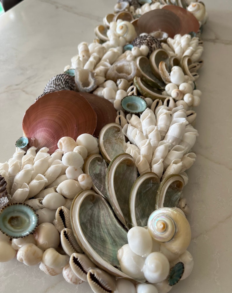 Shell & Crystal Wall Sculpture Natural Mosaic Blue Limpets Abalone ...