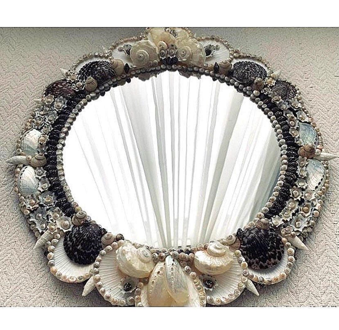 Seashell Mirror – “venus Shell Mirror” Natural Black, White & Silver ...