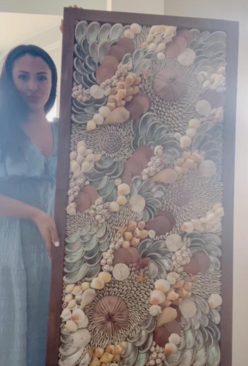 Large Framed Seashell Wall Mosaic CORAL REEF Natural Sculpture Wall ...