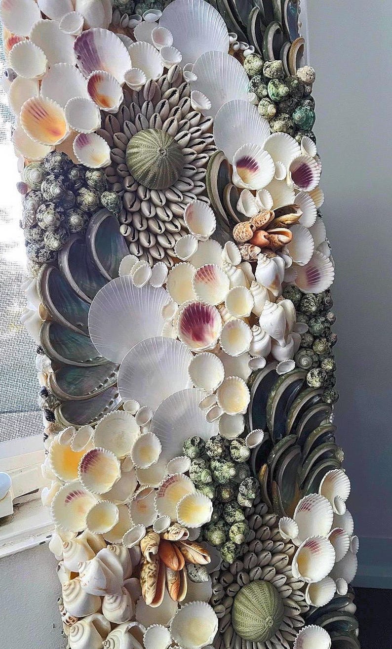 Sea Shell Wall Panels- Full Wall Mosaics All Natural Seashells Urchins - Coastal Nautical Mural ...