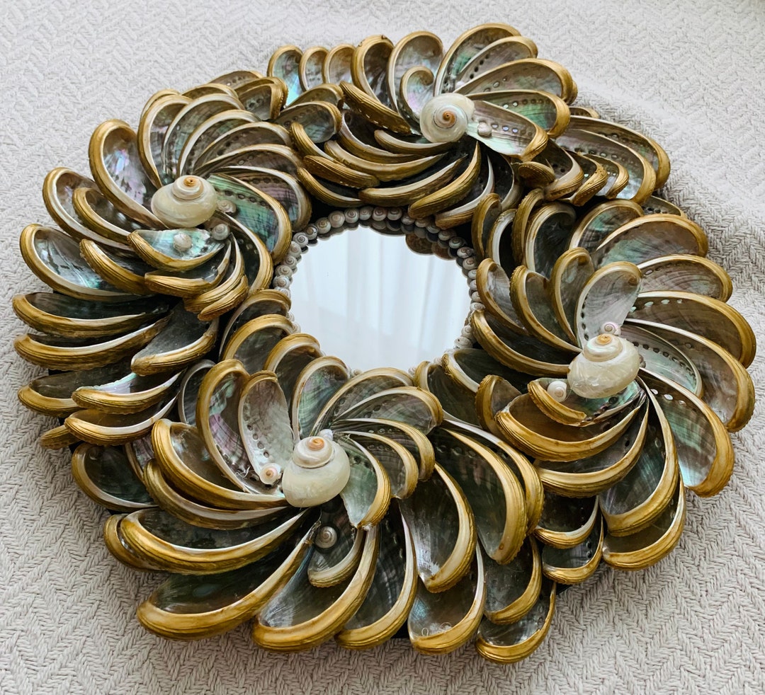 EVELYN ABALONE MIRROR Seashell Wall Décor Natural Silver Pearlized ...
