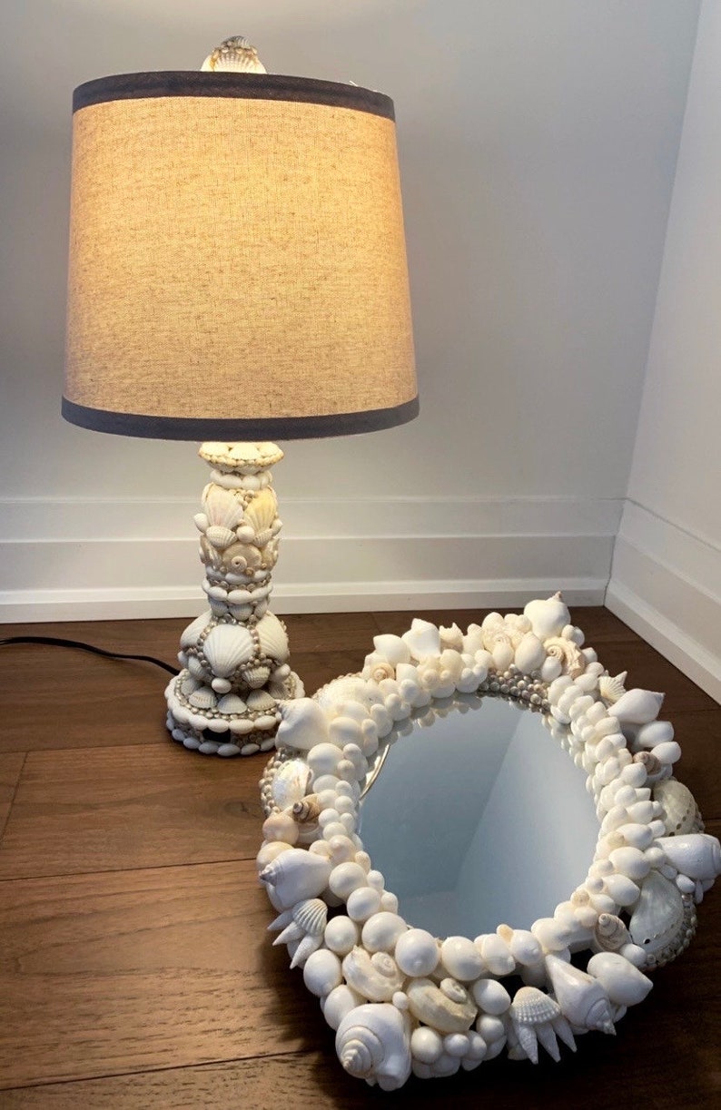 Seashell LAMP MIRROR Set Emma Decor Set Natural Sea Shell Table Lamp ...