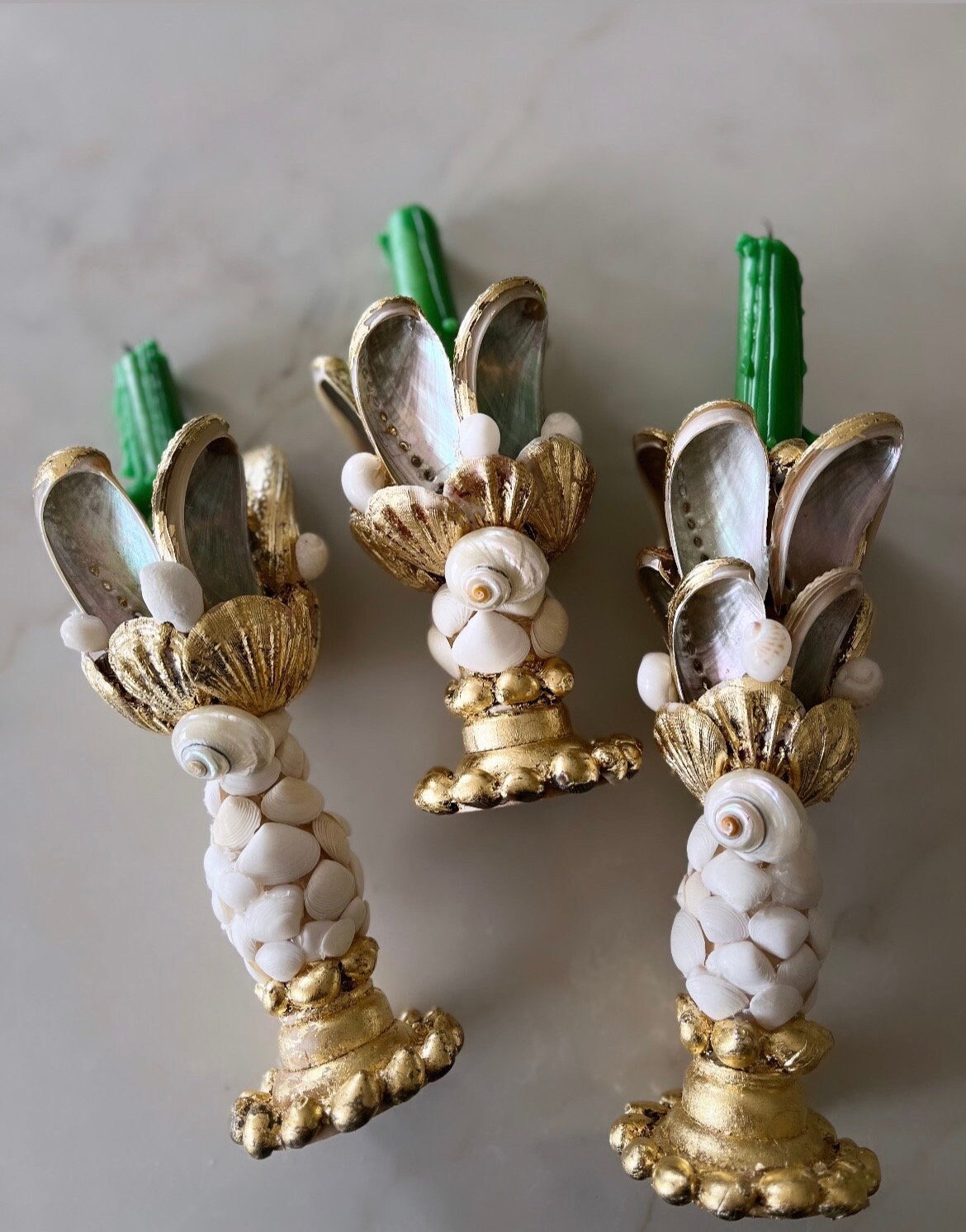 Abalone Palms Candelabra Set Natural Abalone White & Gold Gilded Shell ...