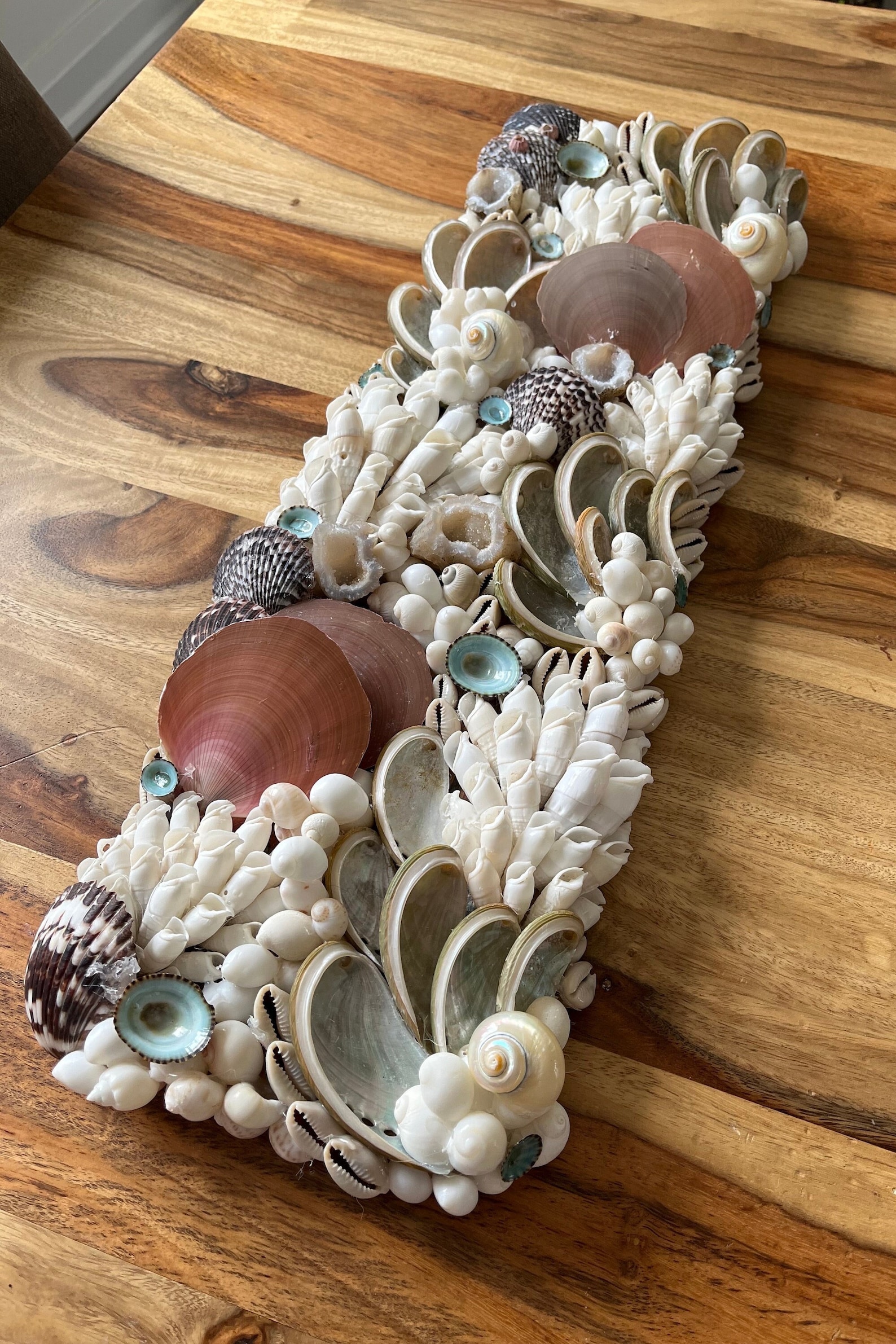 Shell & Crystal Wall Sculpture - Natural Mosaic Blue Limpets Abalone ...