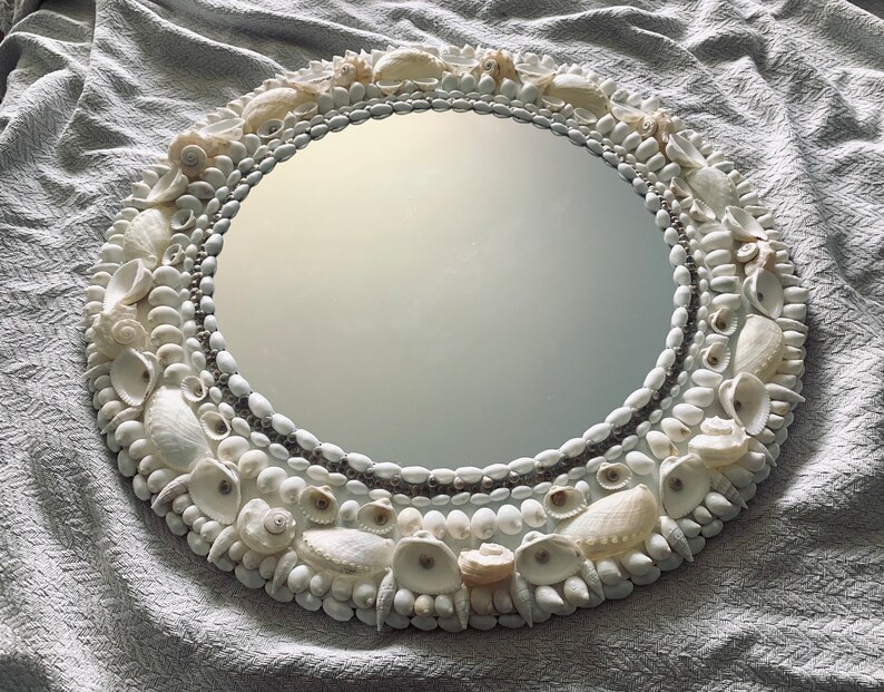 Handmade Seashell Mirror – “christina Shell Mirror” White Pearlized ...