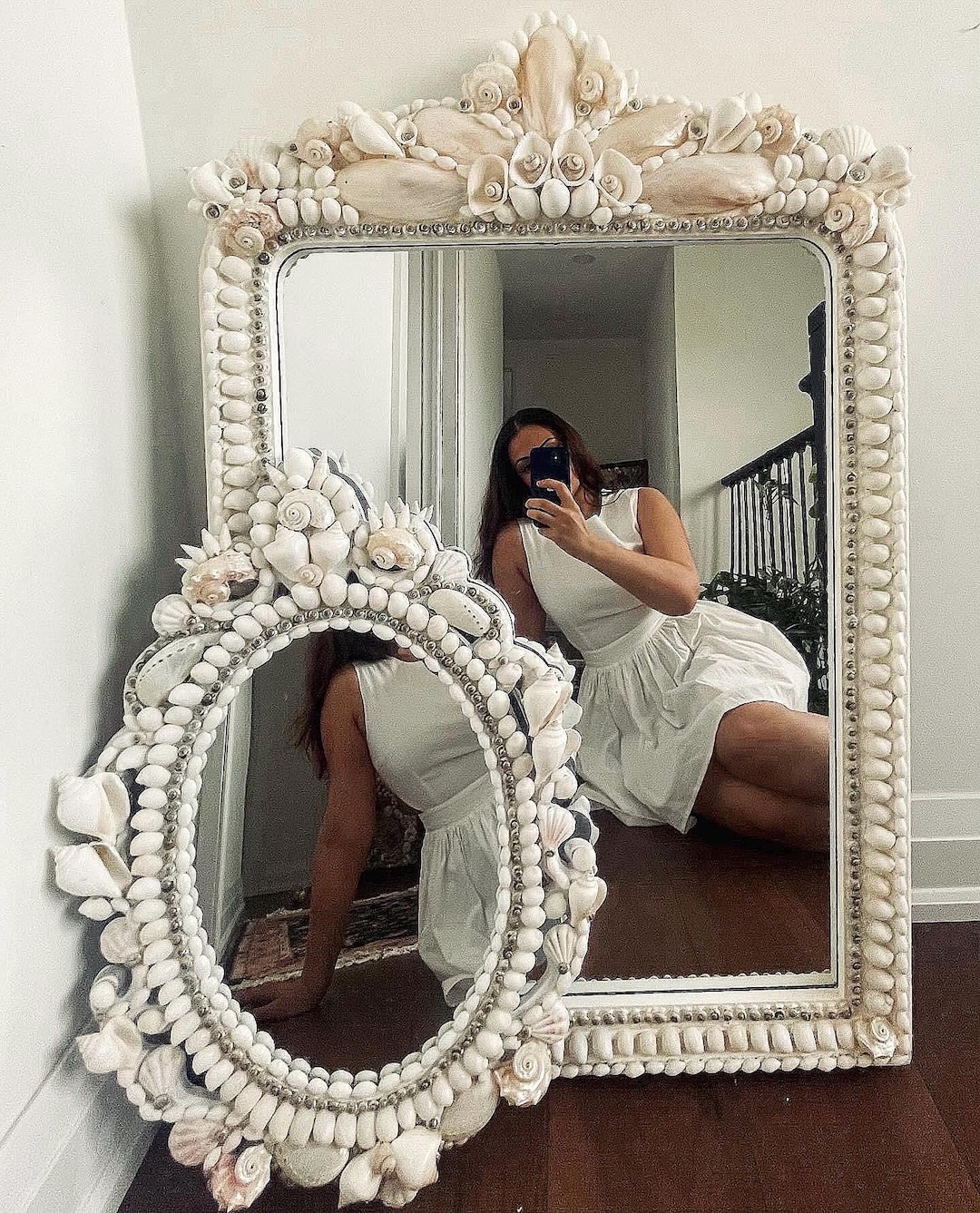 White Pearlized Seashell Mirror - EMMA SHELL MIRROR - Natural Sea Shell ...