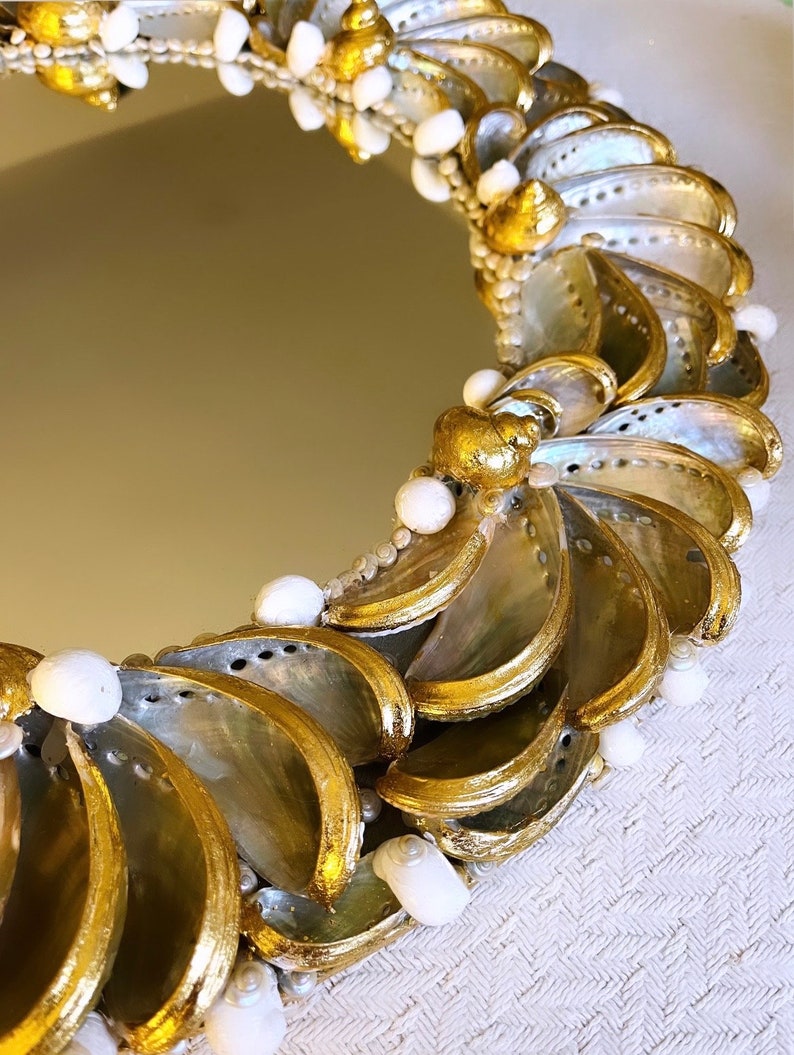 Gold Gilded Abalone Seashell Mirror Natural Seashell Gold Silver White ...
